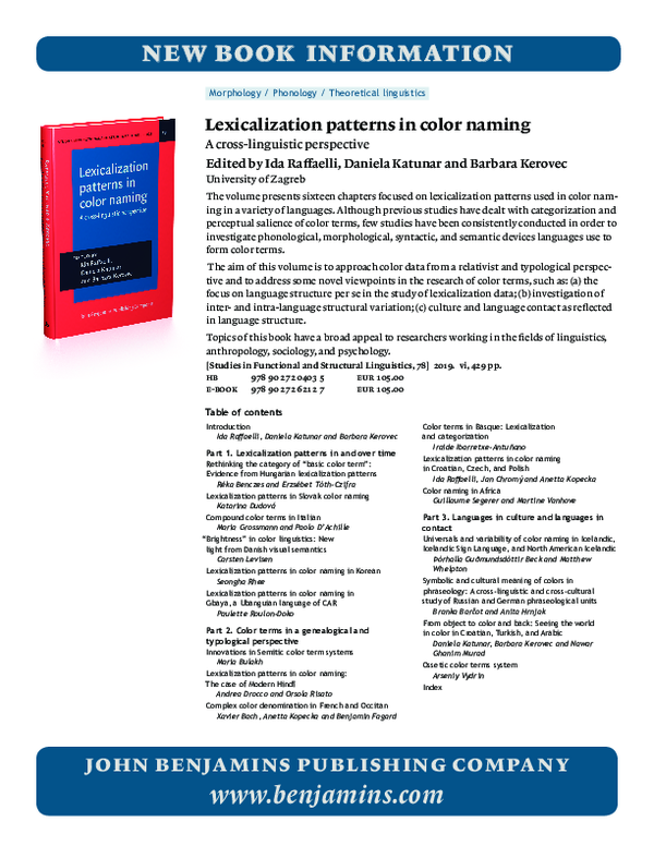 (PDF) Lexicalization patterns in color naming: a cross-linguistic ...