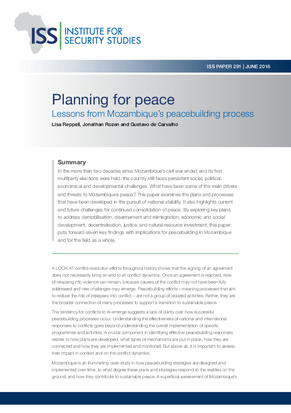 (PDF) Planning for peace Lessons from Mozambique's peacebuilding process