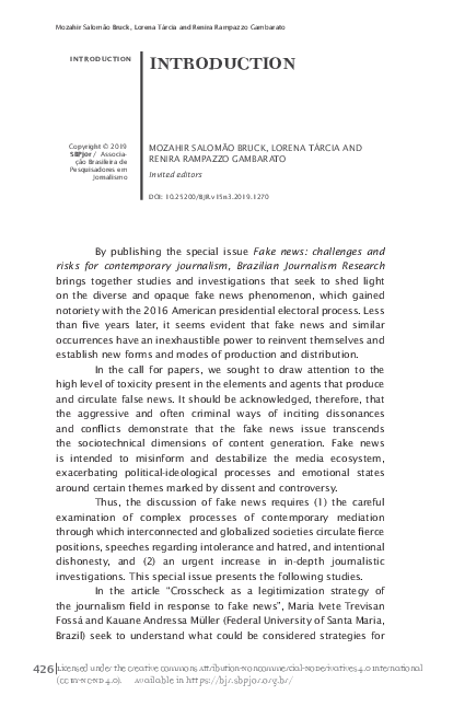 (PDF) Introduction to the special issue - Fake news: challenges and ...