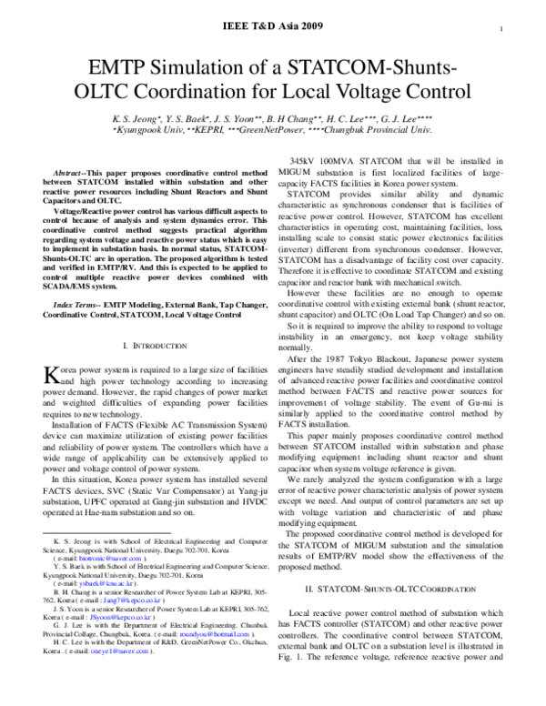 Pdf Emtp Simulation Of A Statcom Shunts Oltc Coordination For Local