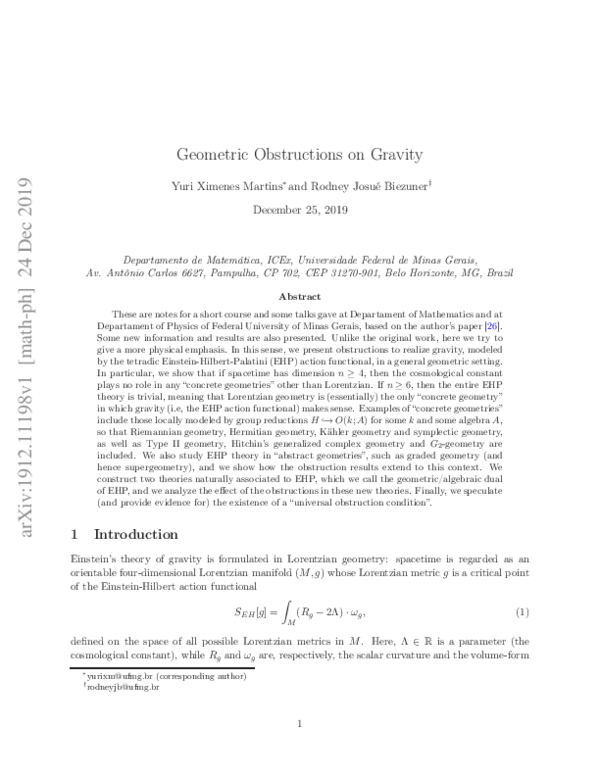(PDF) Topological and Geometric Obstructions on Einstein-Hilbert-Palatini Theories