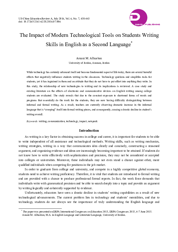 (PDF) The Impact of Modern Technological Tools on Students Writing ...