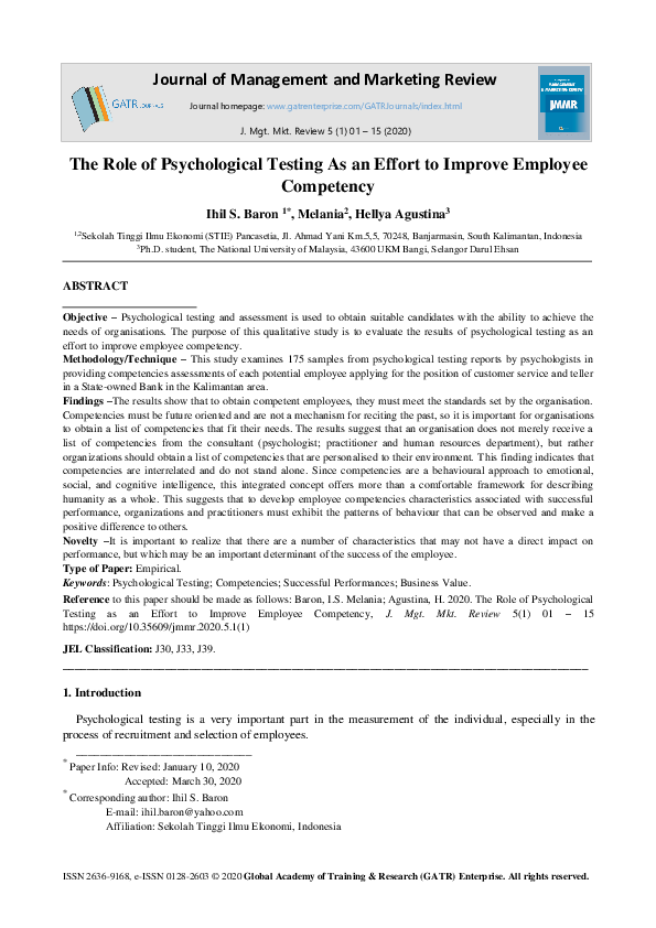 (PDF) The Role of Psychological Testing As an Effort to Improve ...