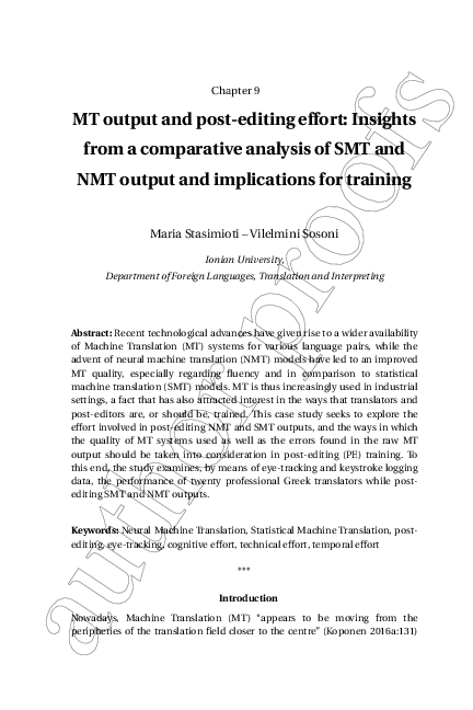 Pdf Mt Output And Post Editing Effort Insights From A Comparative Analysis Of Smt And Nmt