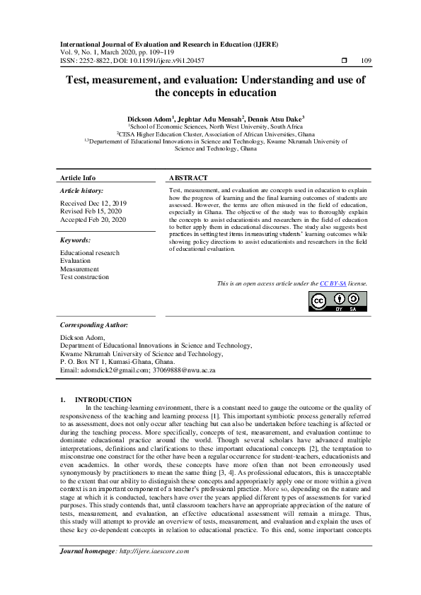 (PDF) Test, measurement, and evaluation: Understanding and use of the ...