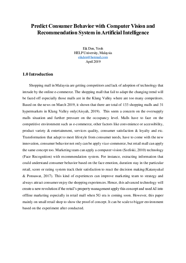 (PDF) Predict Consumer Behavior with Computer Vision and Recommendation System in Artificial ...