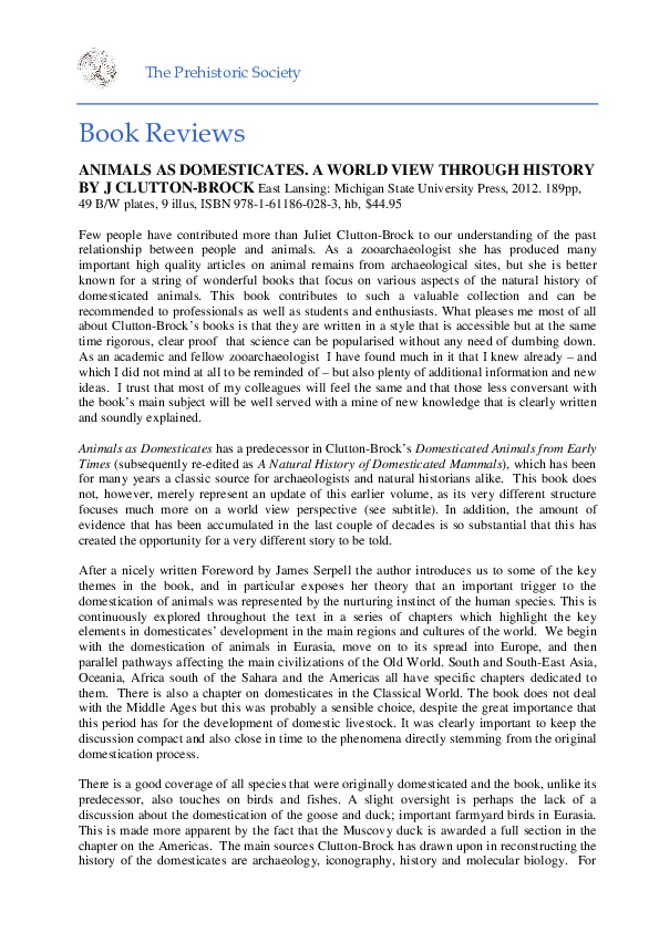 (PDF) Book Review: "Animals as Domesticates. A World View Through ...