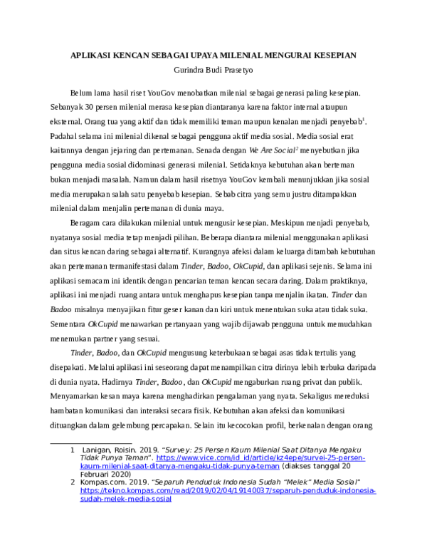 (PDF) APLIKASI KENCAN SEBAGAI UPAYA MILENIAL MENGURAI KESEPIAN