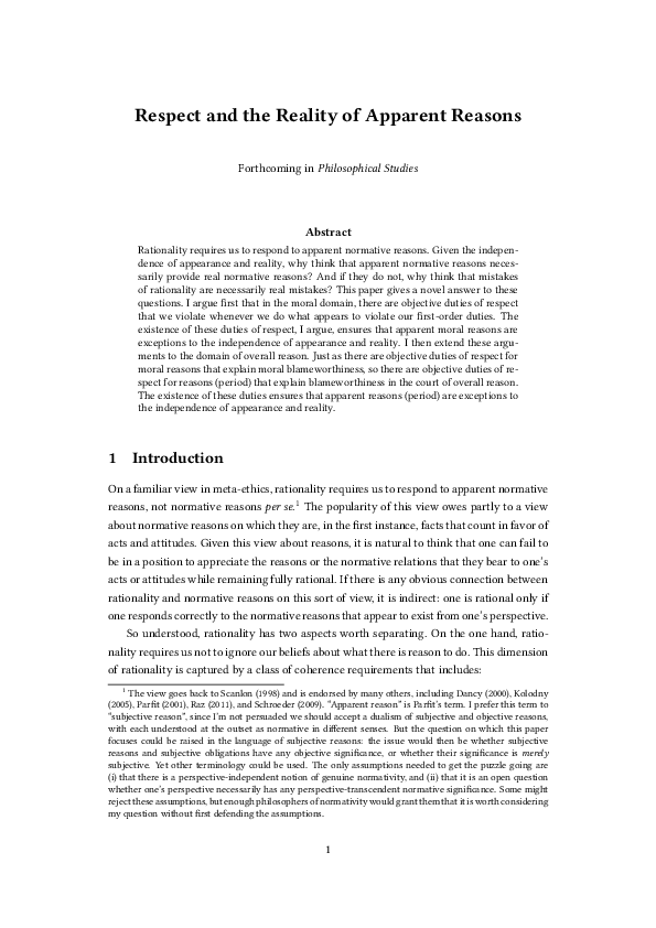 (PDF) Respect and the Reality of Apparent Reasons | Kurt Sylvan ...