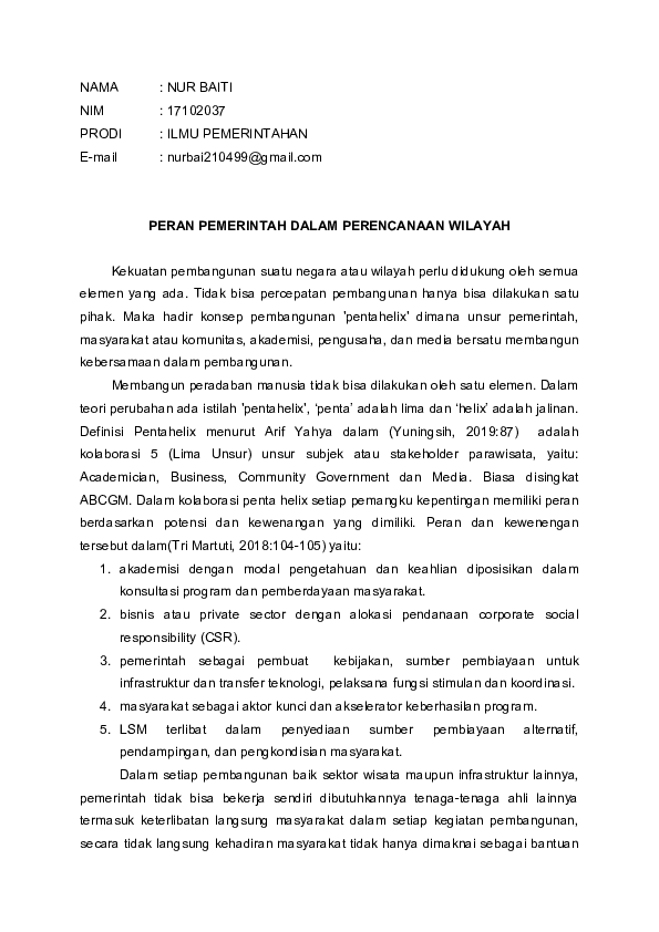 (DOC) PERAN PENTAHELIK DALAM PERENCANAAN WILAYAH