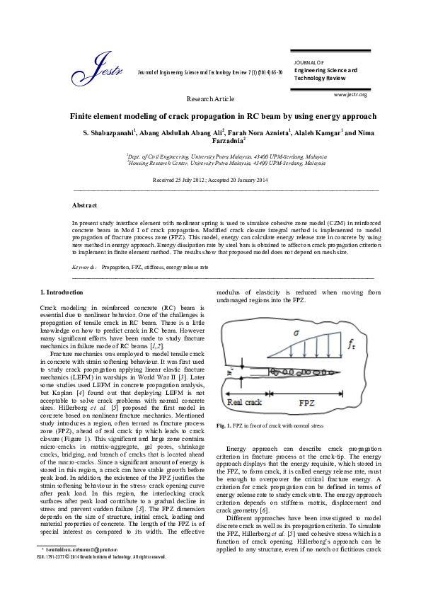 Pdf Finite Element Modeling Of Crack Propagation In Rc Beam By Using Energy Approach