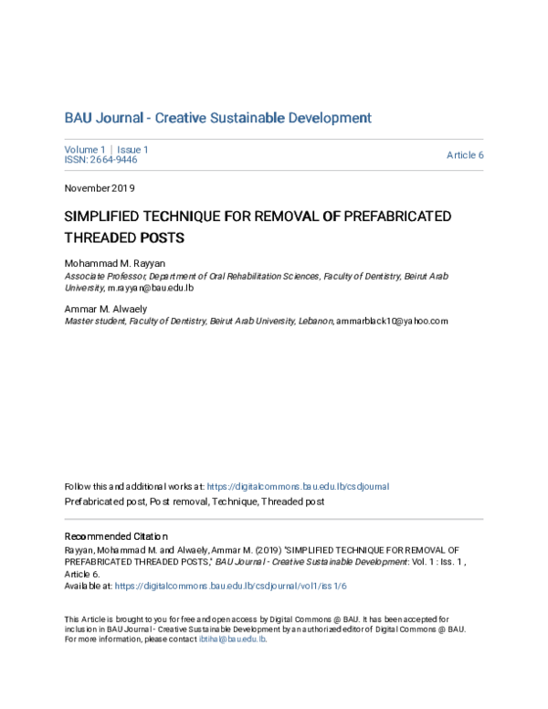 (PDF) SIMPLIFIED TECHNIQUE FOR REMOVAL OF PREFABRICATED THREADED POSTS