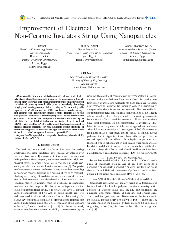 (PDF) Improvement of Electrical Field Distribution on Non-Ceramic Insulators String Using ...