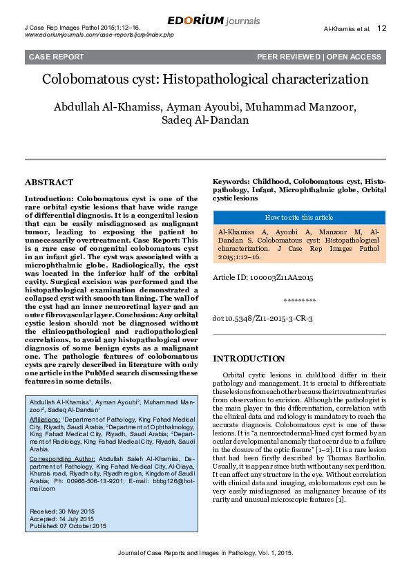 (PDF) Colobomatous cyst: Histopathological characterization