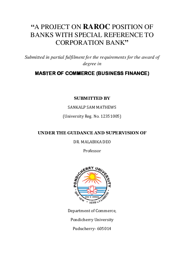 (PDF) A Project on RAROC with special reference to Corporation Bank