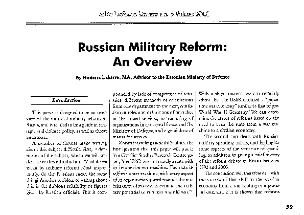 (PDF) Russian Military Reform: An overview