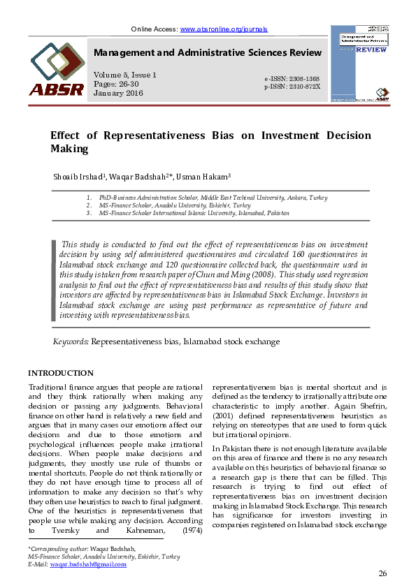 (PDF) Effect of Representativeness Bias on Investment Decision Making