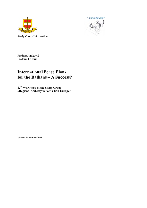 (PDF) International Peace Plans for the Balkans A Success? | FREDERIC ...