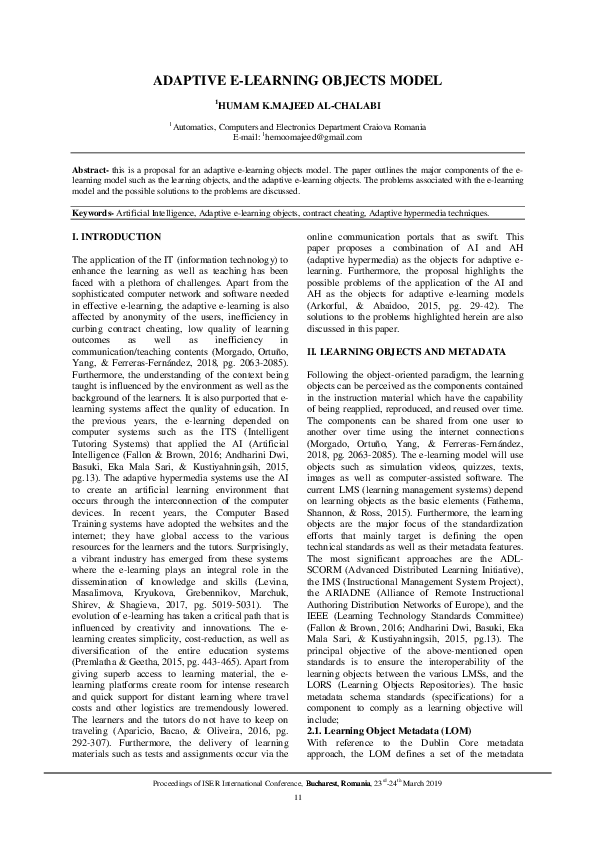 (PDF) ADAPTIVE E-LEARNING OBJECTS MODEL