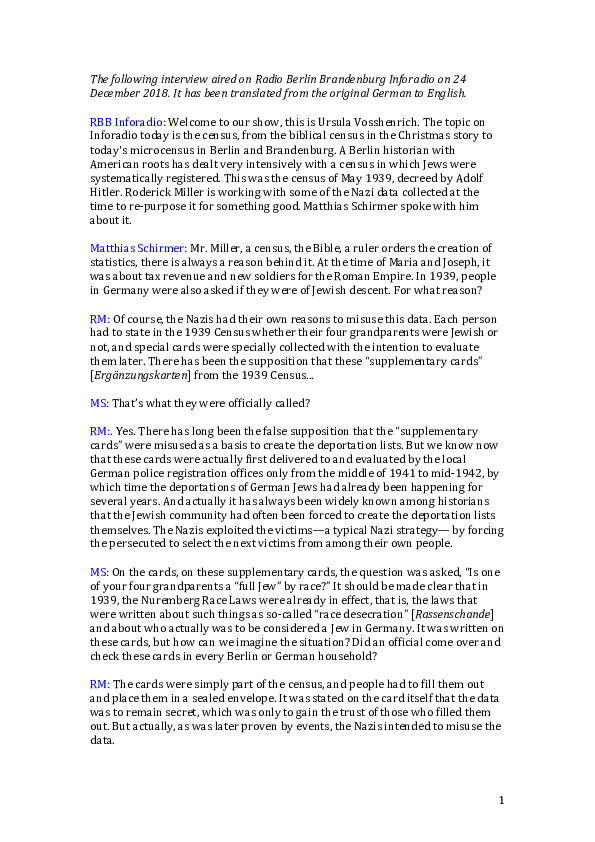 (PDF) Radio Berlin Brandenburg Interview with Tracing the Past's ...