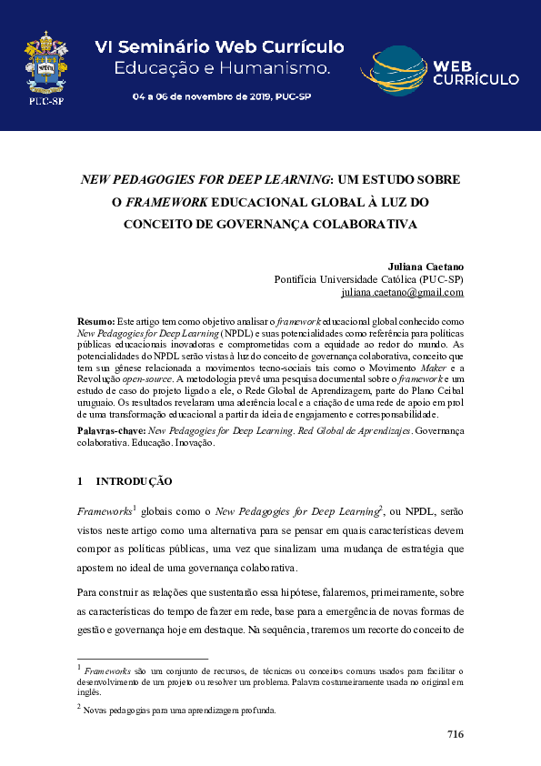 (PDF) NEW PEDAGOGIES FOR DEEP LEARNING: UM ESTUDO SOBRE O FRAMEWORK ...