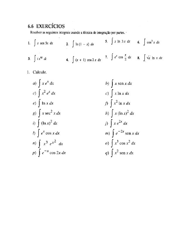 (DOC) Exercicios integral por partes