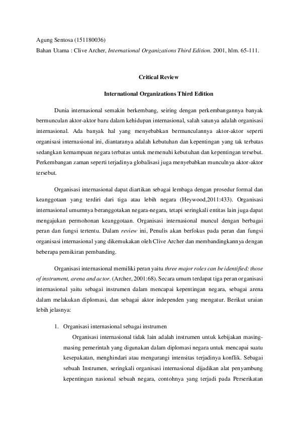 (PDF) Clive Archer Role and Function of International Organizations