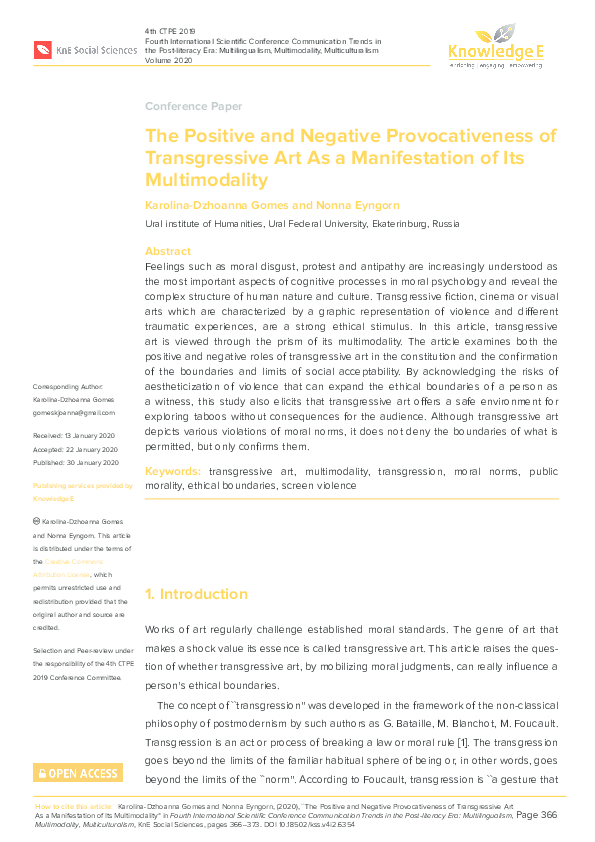 (PDF) The Positive and Negative Provocativeness of Transgressive Art As ...