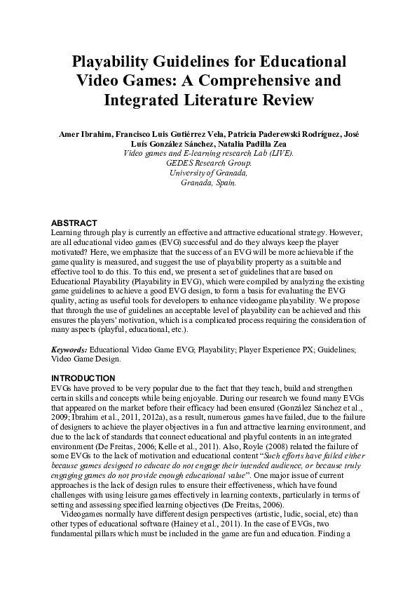 (PDF) Playability Guidelines for Educational Video Games