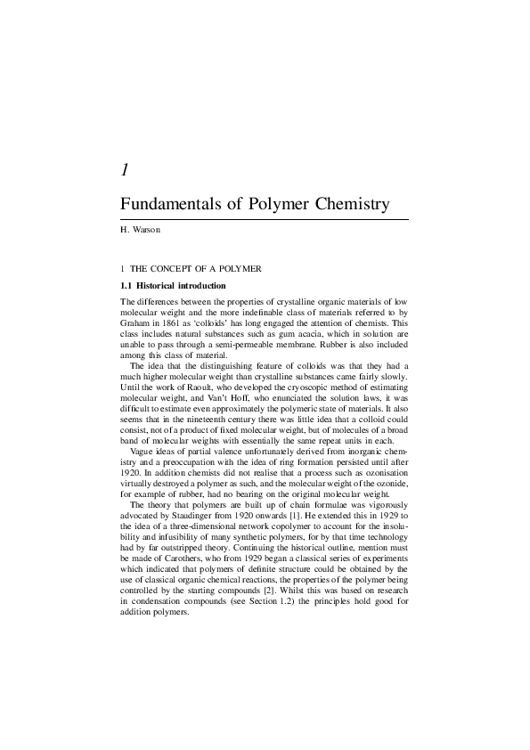 (PDF) Fundamentals of Polymer Chemistry