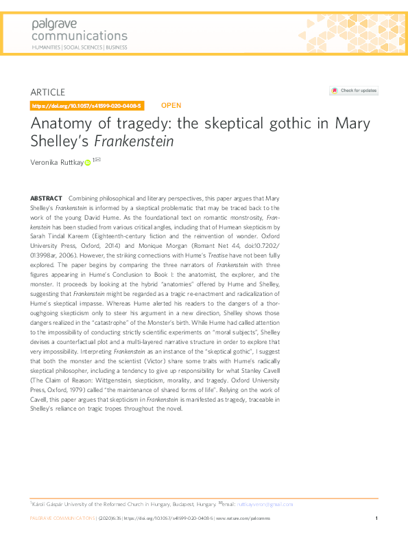 (PDF) Anatomy of tragedy: the skeptical gothic in Mary Shelley’s ...