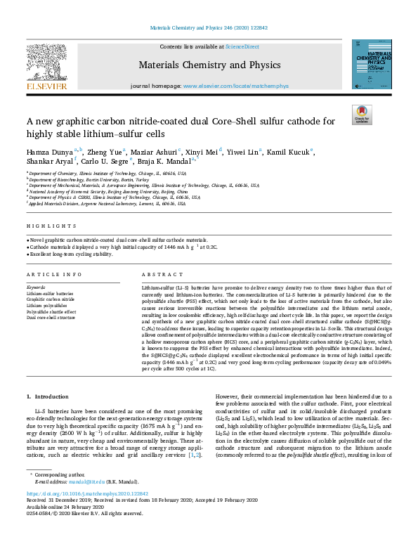 (PDF) A New Graphitic Carbon Nitride-Coated Dual Core–Shell Sulfur ...