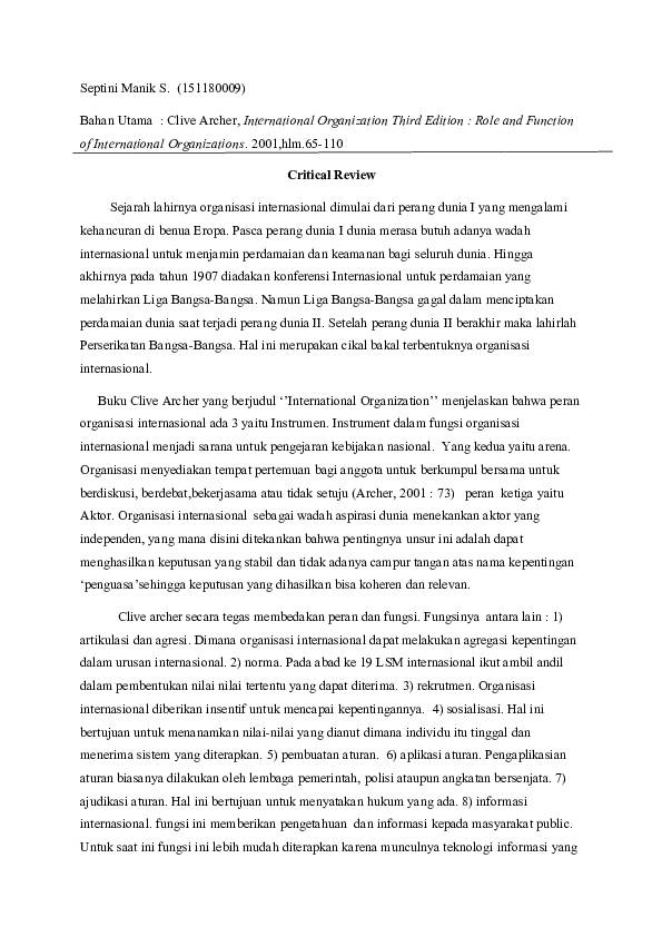 (DOC) Critical Review Clive Archer - International Organization