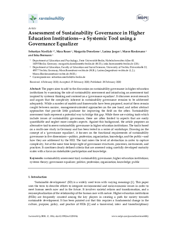 (PDF) Assessment of Sustainability Governance in Higher Education ...