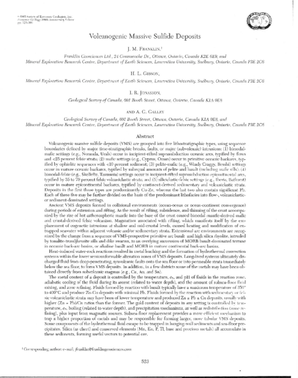 (PDF) Volcanogenic Massive Sulfide Deposits