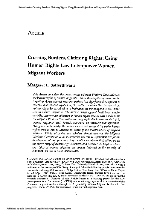 (PDF) Crossing Borders, Claiming Rights: Using Human Rights Law to Empower Women Migrant Workers ...