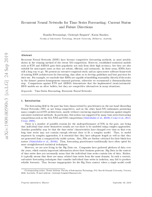 Pdf Recurrent Neural Networks For Time Series Forecasting Current Status And Future Directions