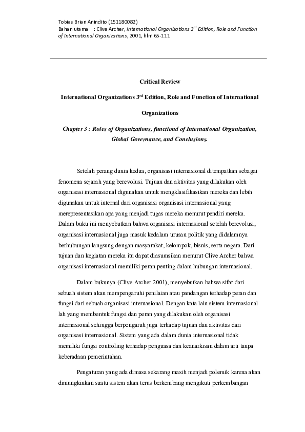(DOC) Critical Review Clive Archer International Organizations