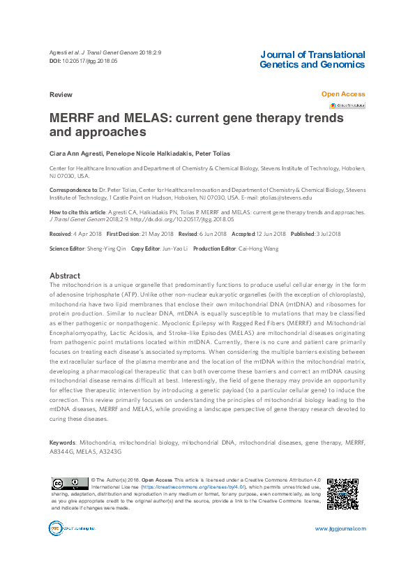 (PDF) MERRF and MELAS: current gene therapy trends and approaches