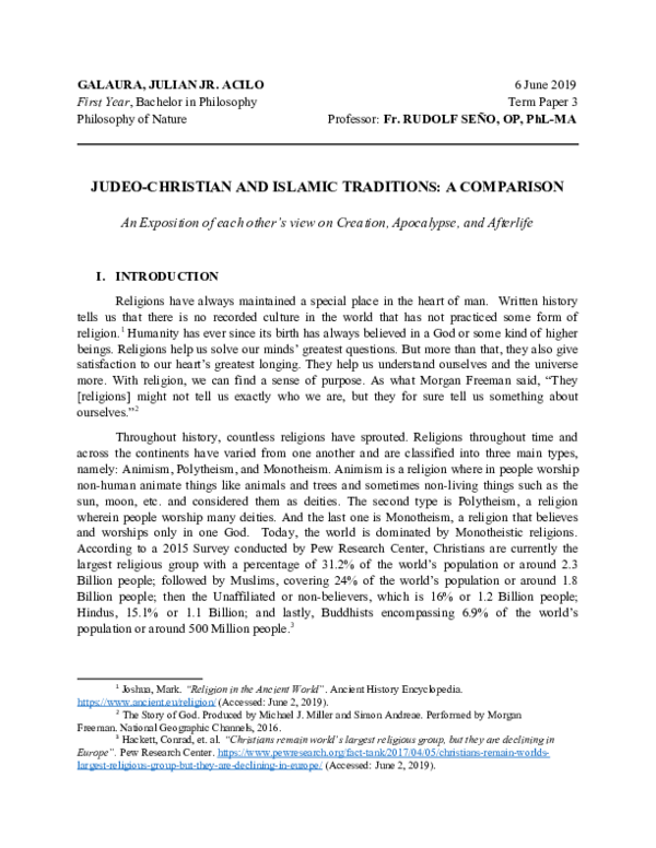 (DOC) Judeo-Christian and Islamic Traditions: A Comparison