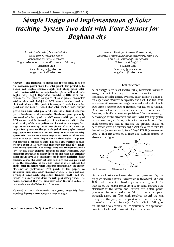 (PDF) Simple Design and Implementation of Solar tracking System Two ...
