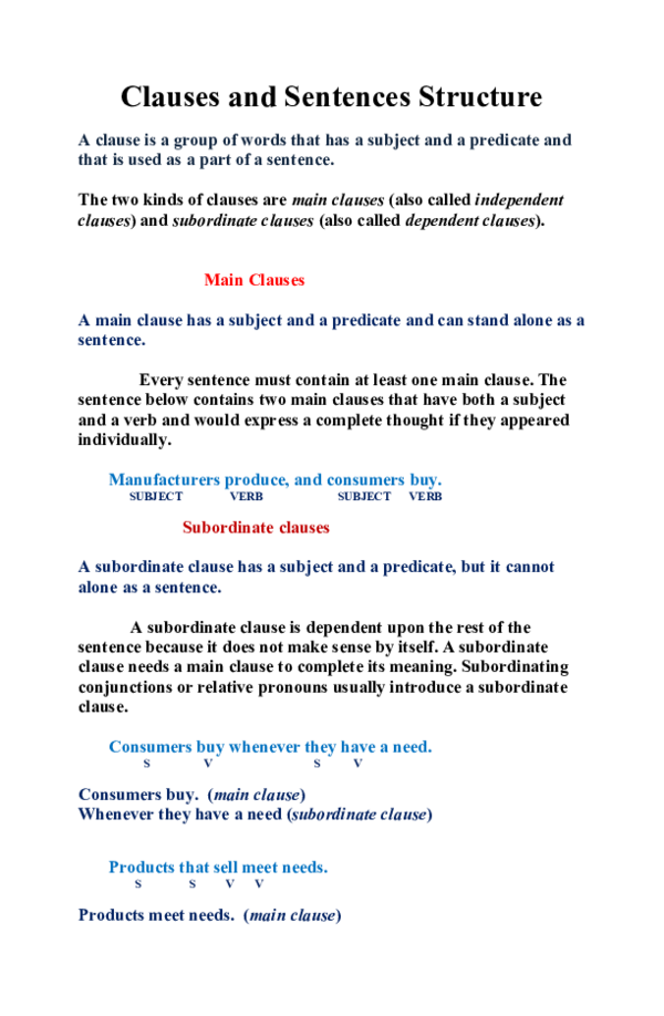 (DOC) Clauses and Sentences Structure