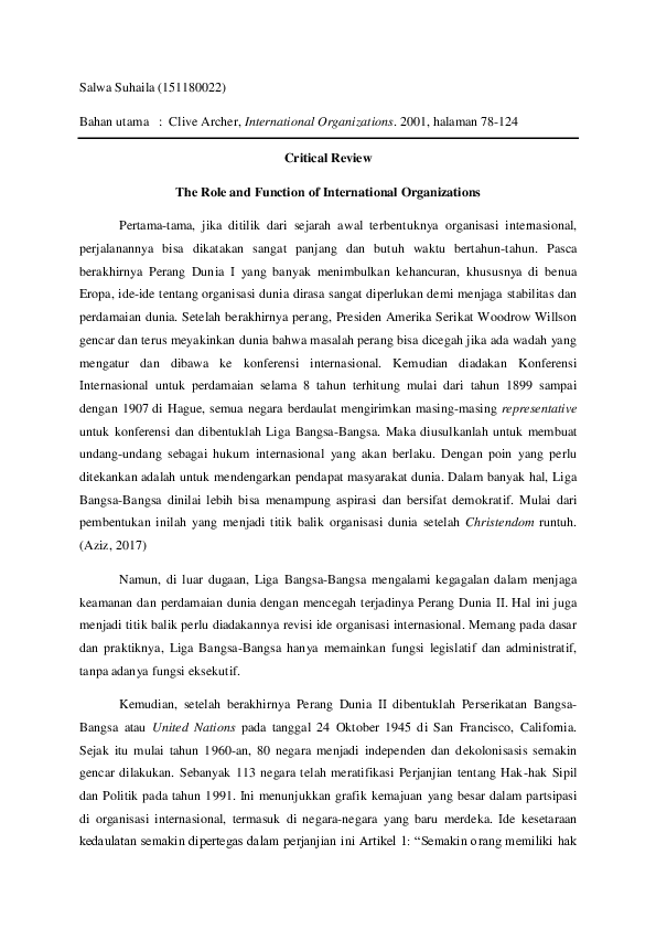 (DOC) Critical Review on Clive Archer; International Organizations ...