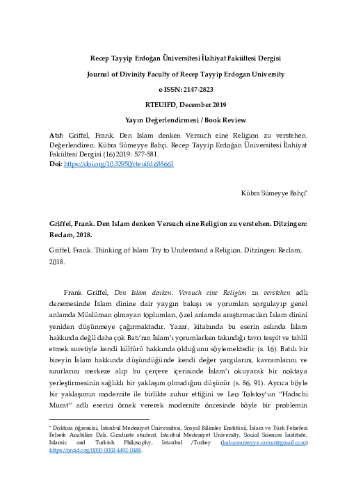 (PDF) Book Review. Griffel, Frank. Den Islam denken. Versuch eine ...