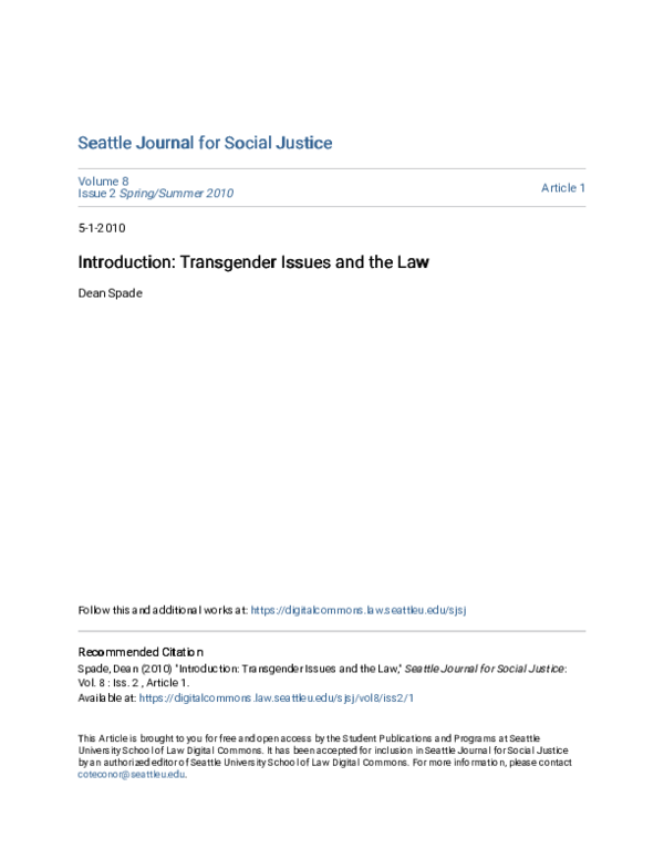 (PDF) Introduction: Transgender Issues and the Law