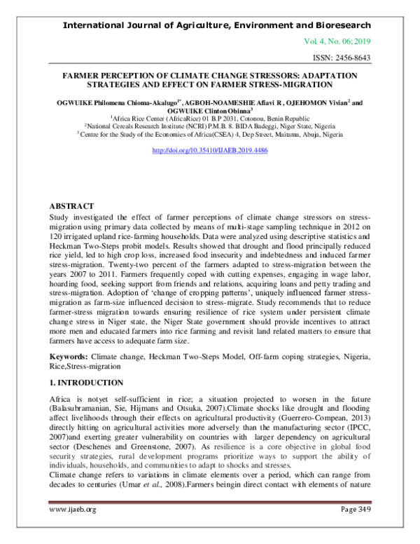 (PDF) FARMER PERCEPTION OF CLIMATE CHANGE STRESSORS: ADAPTATION STRATEGIES AND EFFECT ON FARMER ...