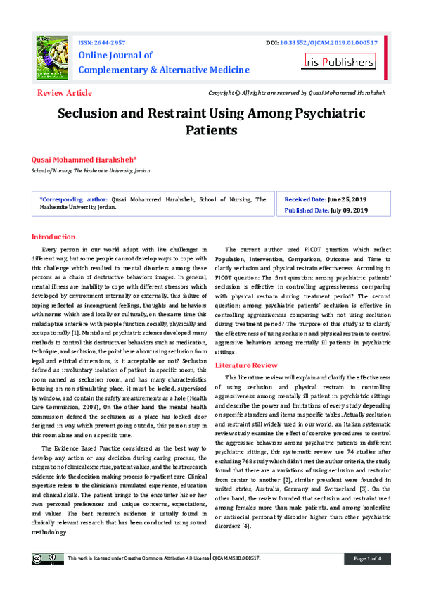 (PDF) Seclusion and Restraint Using Among Psychiatric Patients