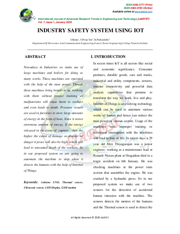 (PDF) INDUSTRY SAFETY SYSTEM USING IOT