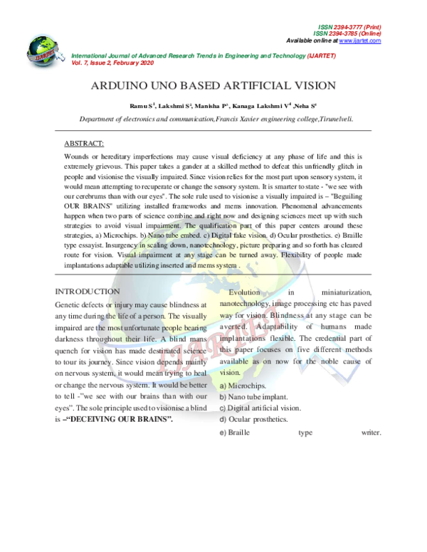 (PDF) ARDUINO UNO BASED ARTIFICIAL VISION