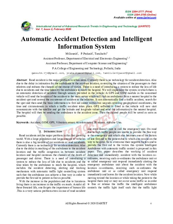 (PDF) Automatic Accident Detection and Intelligent Information System